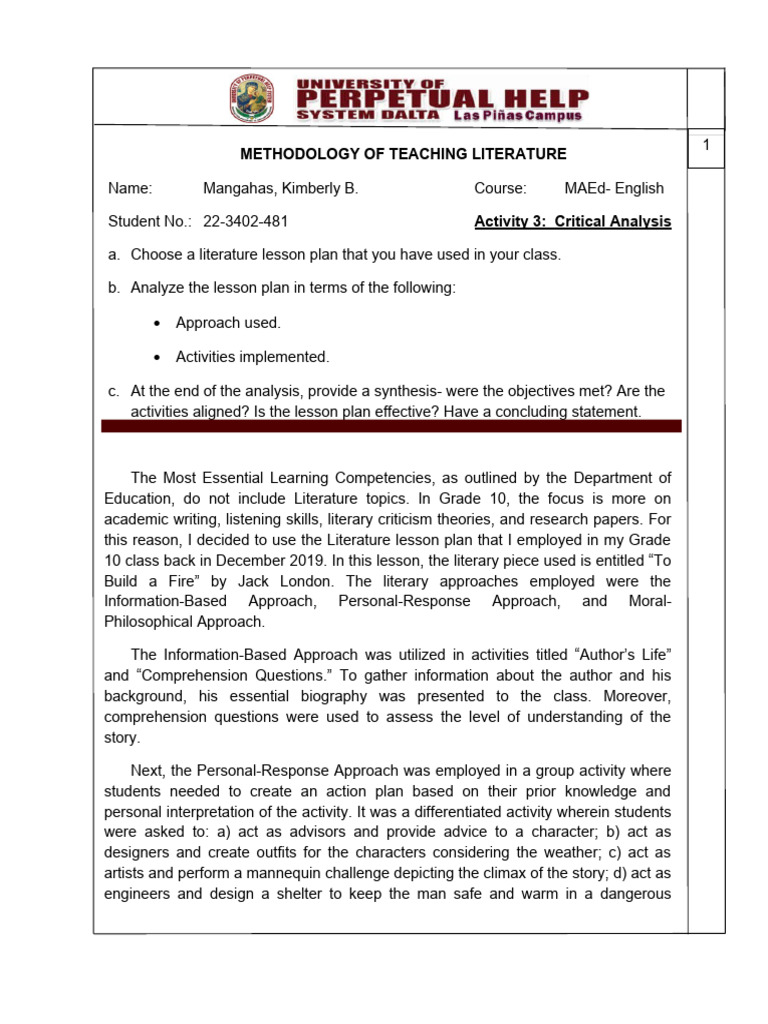 Analyzing Literature Teaching Methods | PDF | Lesson Plan | Critical ...