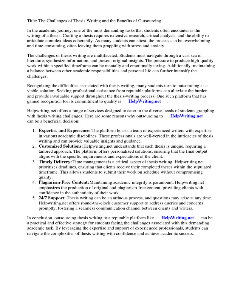 Thesis Writing: Challenges & Outsourcing Benefits | PDF | Outsourcing | Shock (Circulatory)