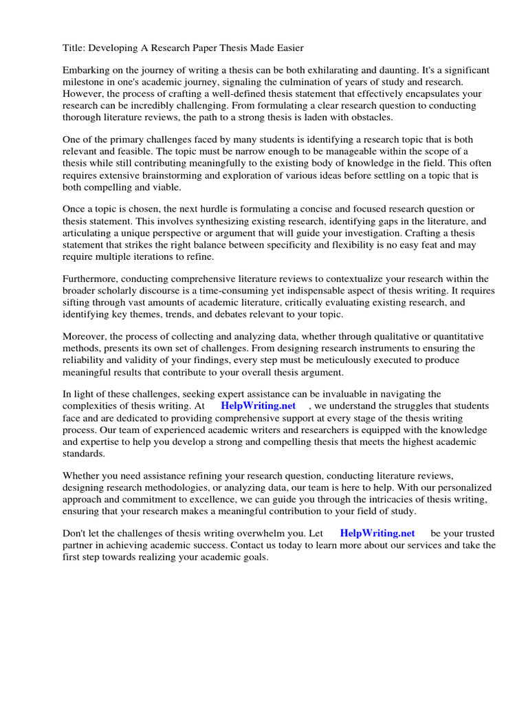 Developing A Research Paper Thesis | PDF