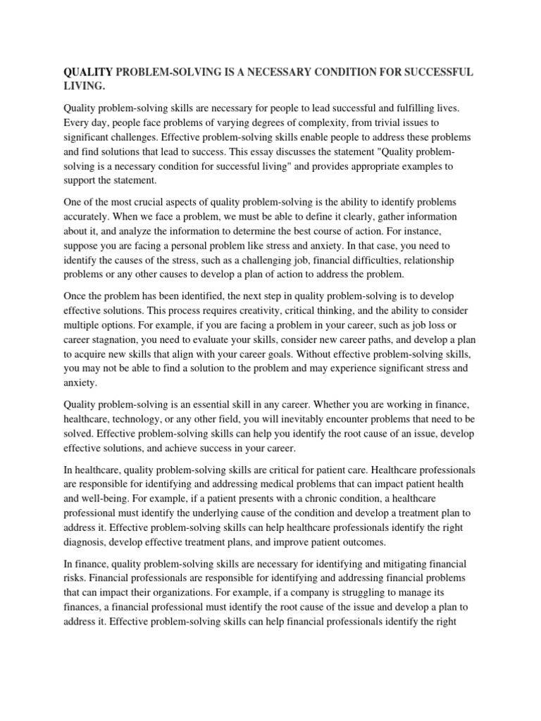 Quality Problem-Solving Is A Necessary Condition For Successful Living ...