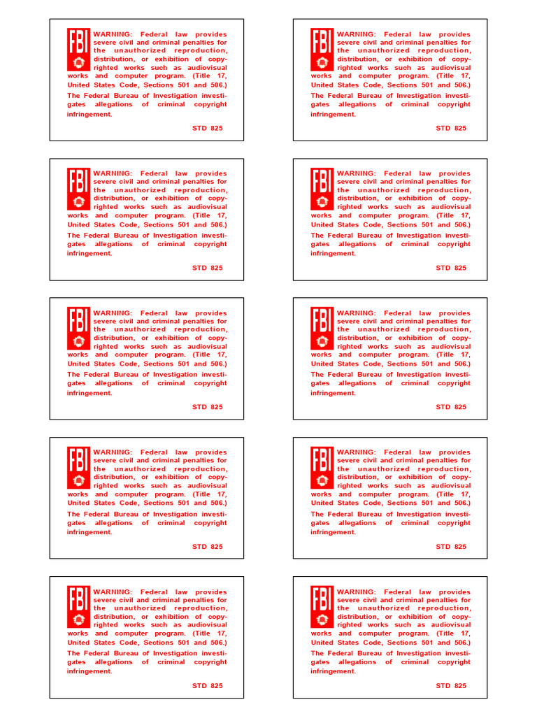 Williams FBI STD-825 Label | PDF | Copyright Infringement | Copyright