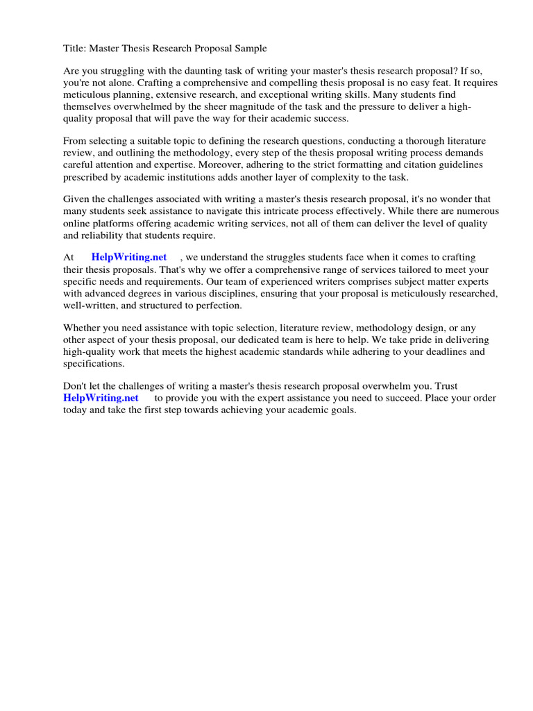 Master's Thesis Proposal Guide | PDF | Thesis | Academic Publishing