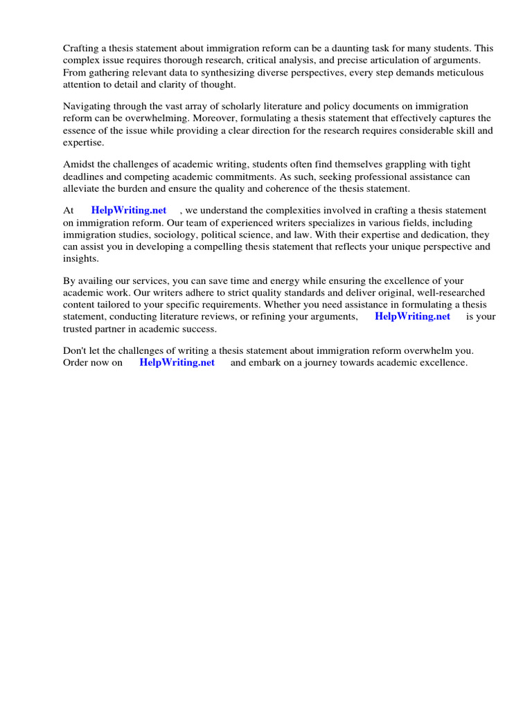 Thesis Statement About Immigration Reform | PDF | Politics | Social Science