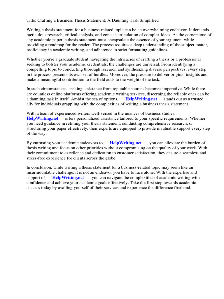 Business Thesis Statement Examples | PDF | Essays | Thesis