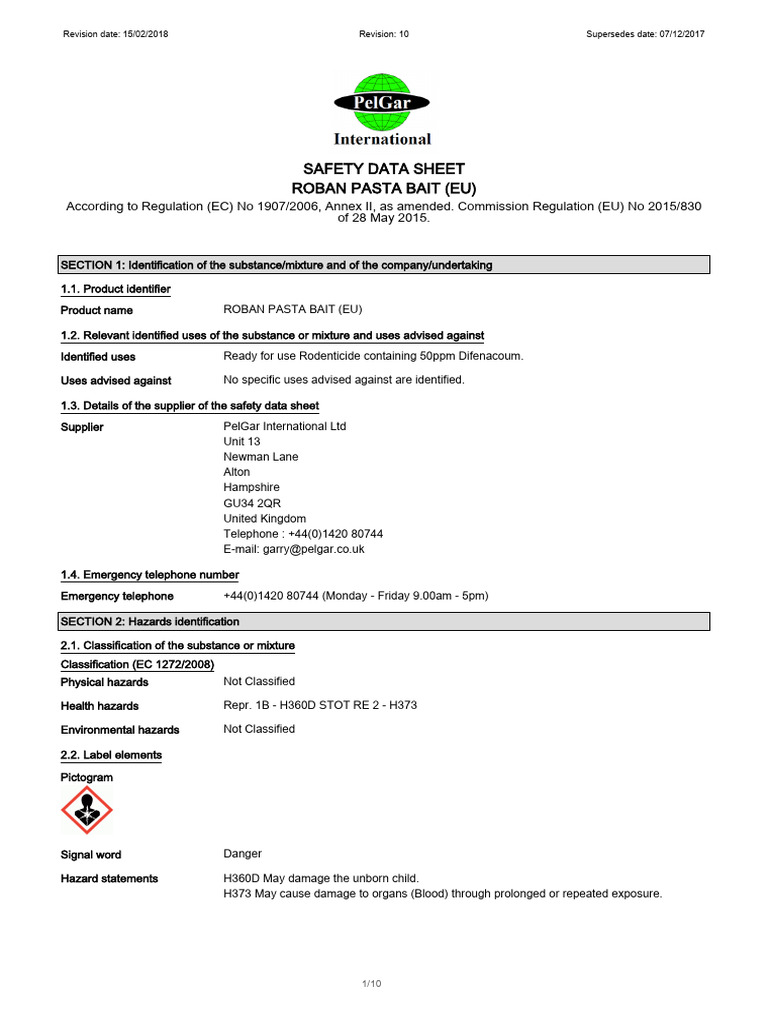 Roban Pasta Bait (Eu) | PDF | Dangerous Goods | Toxicity