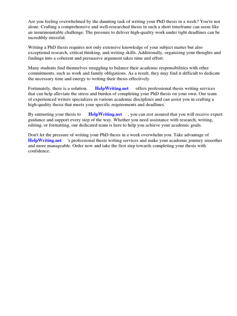 PhD Thesis Writing Help in One Week | PDF | Thesis | Doctor Of Philosophy