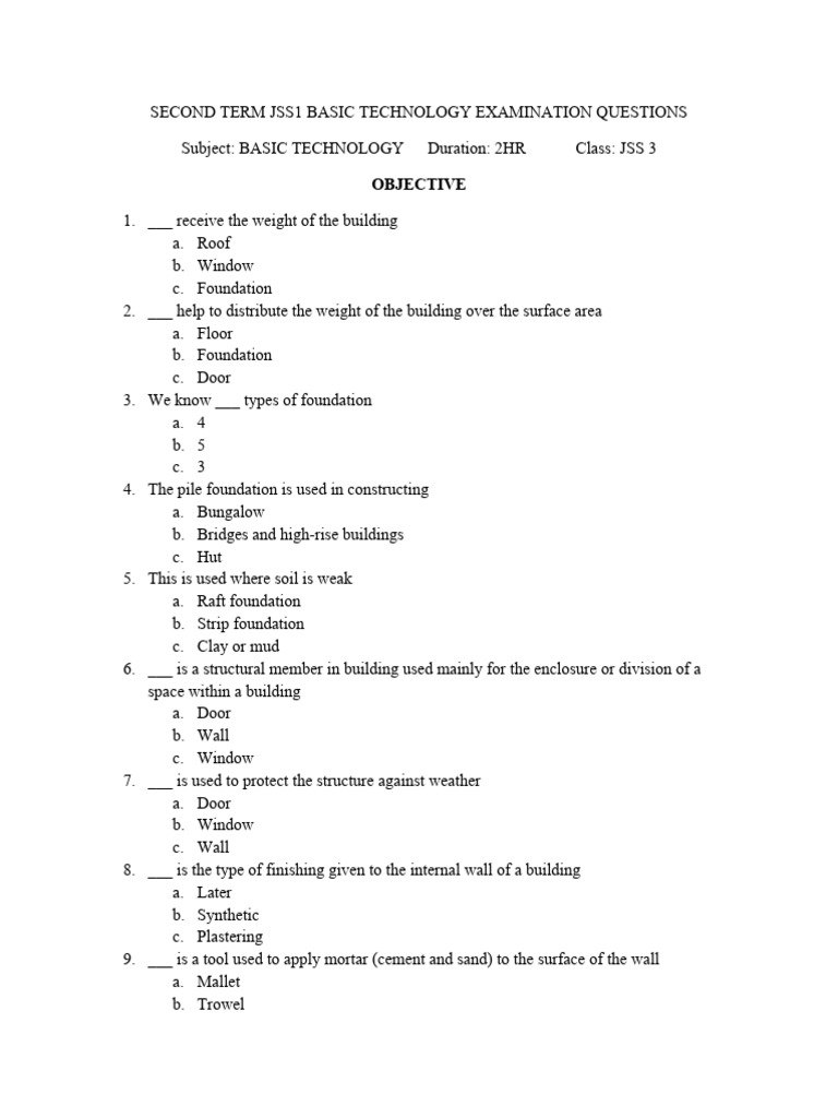 JSS3 Basic Tech Exam | PDF