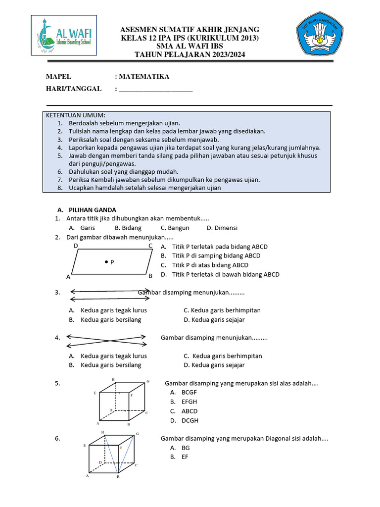 Asaj Sains Matematika Kelas 12 2024 | PDF