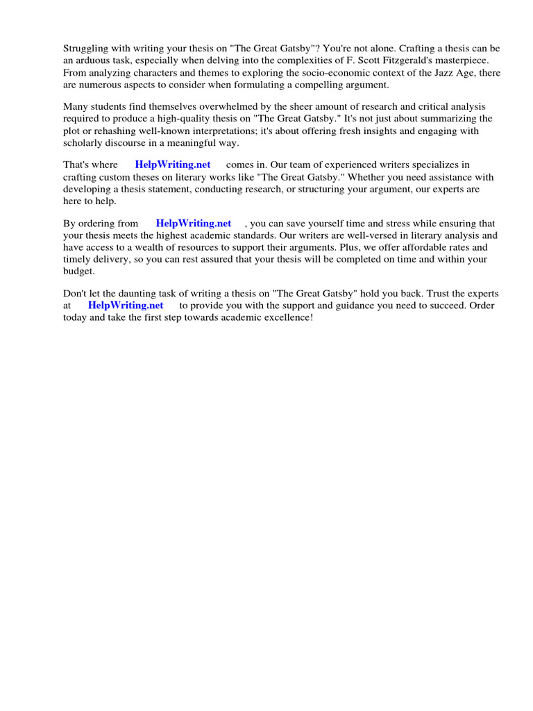Thesis For Great Gatsby | PDF | The Great Gatsby | F. Scott Fitzgerald