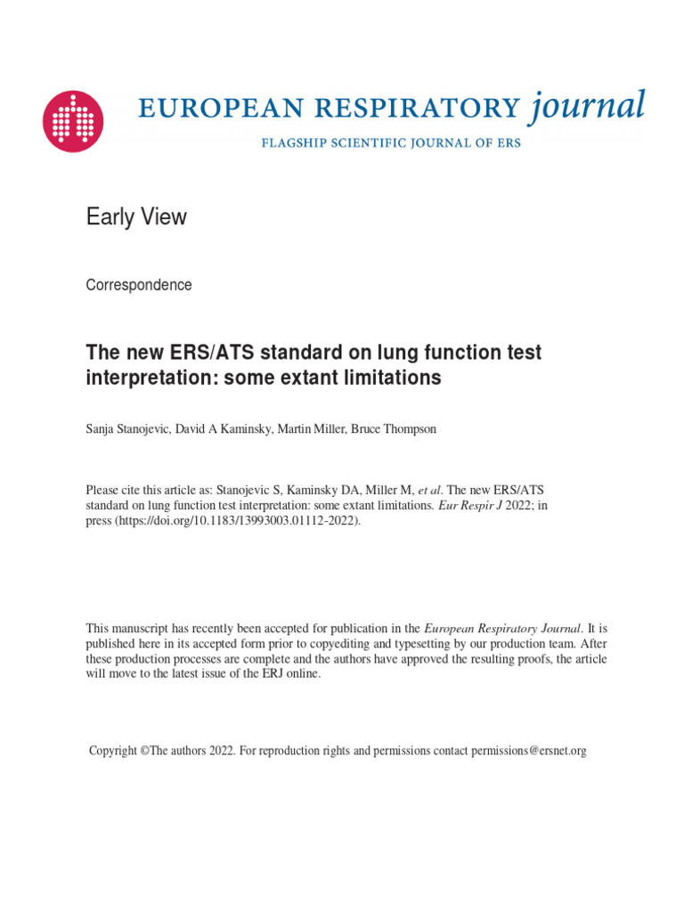 The New ERS ATS Standard On Lung Function Test Interpretation Some ...