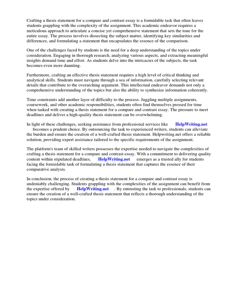 Thesis Statement For Compare and Contrast Essay | PDF | Essays | Thesis