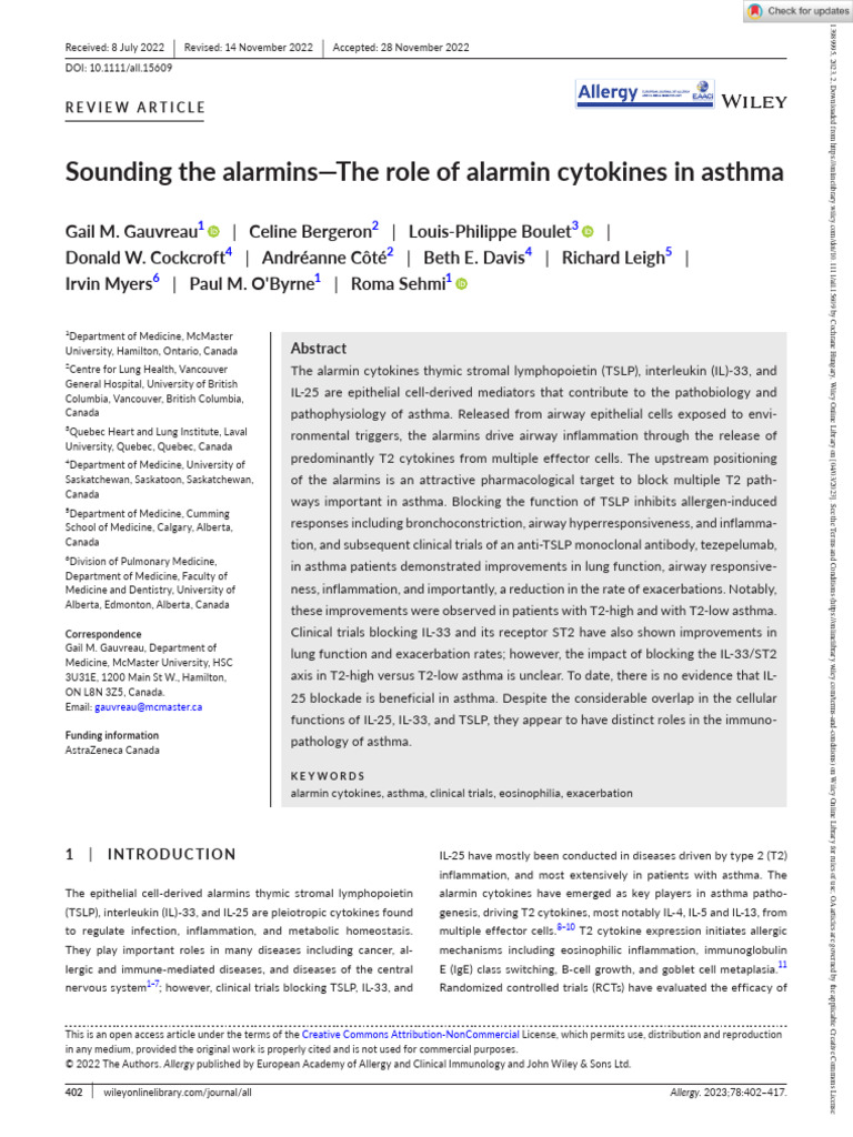 Allergy - 2022 - Gauvreau - Sounding The Alarmins The Role of Alarmin ...