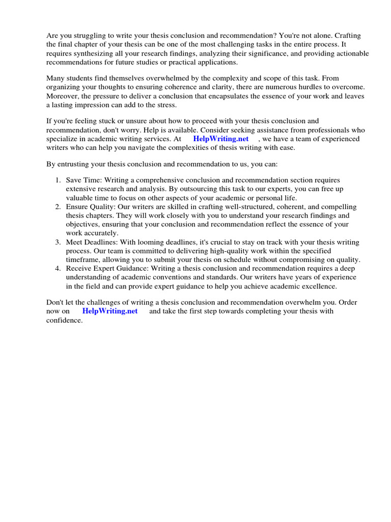 Sample Thesis Chapter 5 Conclusion and Recommendation | Download Free ...