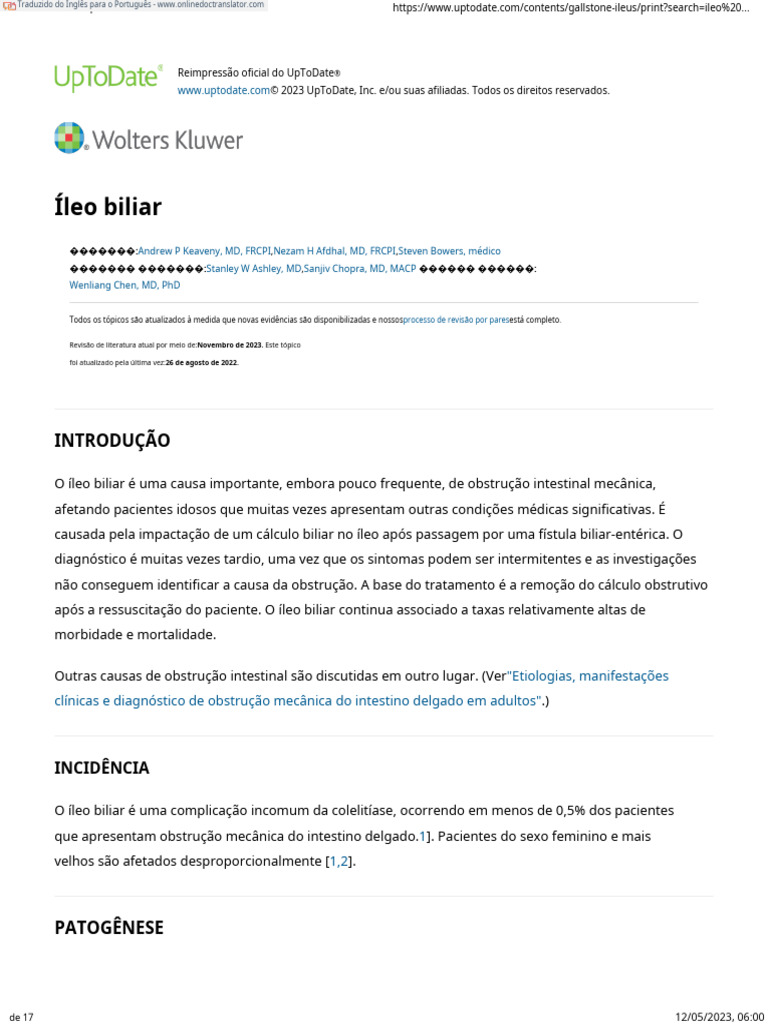 Gallstone Ileus - UpToDate - En.pt | PDF | Bile | Gastroenterologia