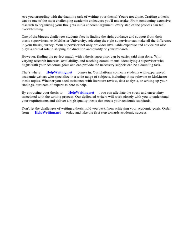 Mcmaster Thesis Supervisors | PDF