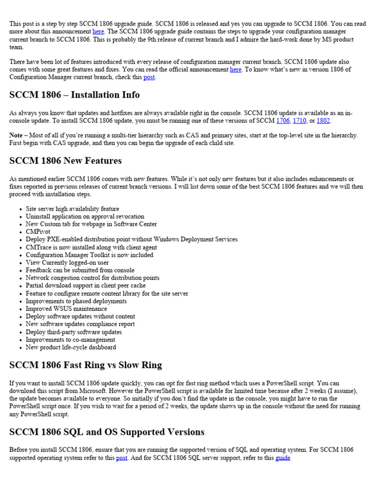 Step by Step SCCM 1806 Upgrade Guide | PDF