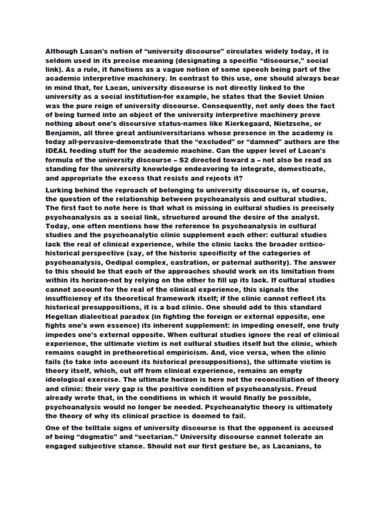Lacan's University Discourse Explained | PDF | Jacques Lacan ...