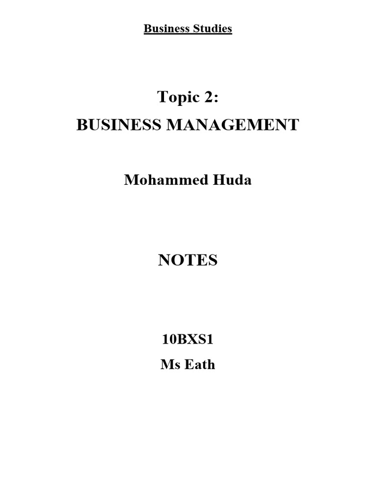Topic 2 Business Management Notes Pdf Corporate Social