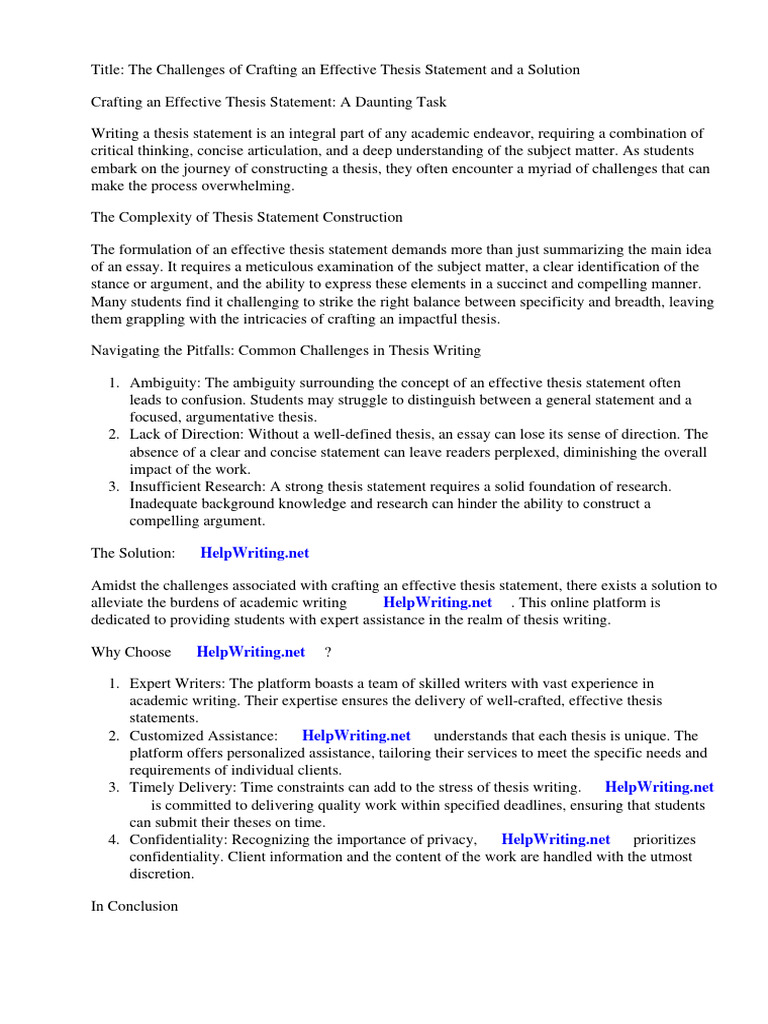 What Makes An Effective Thesis Statement | PDF
