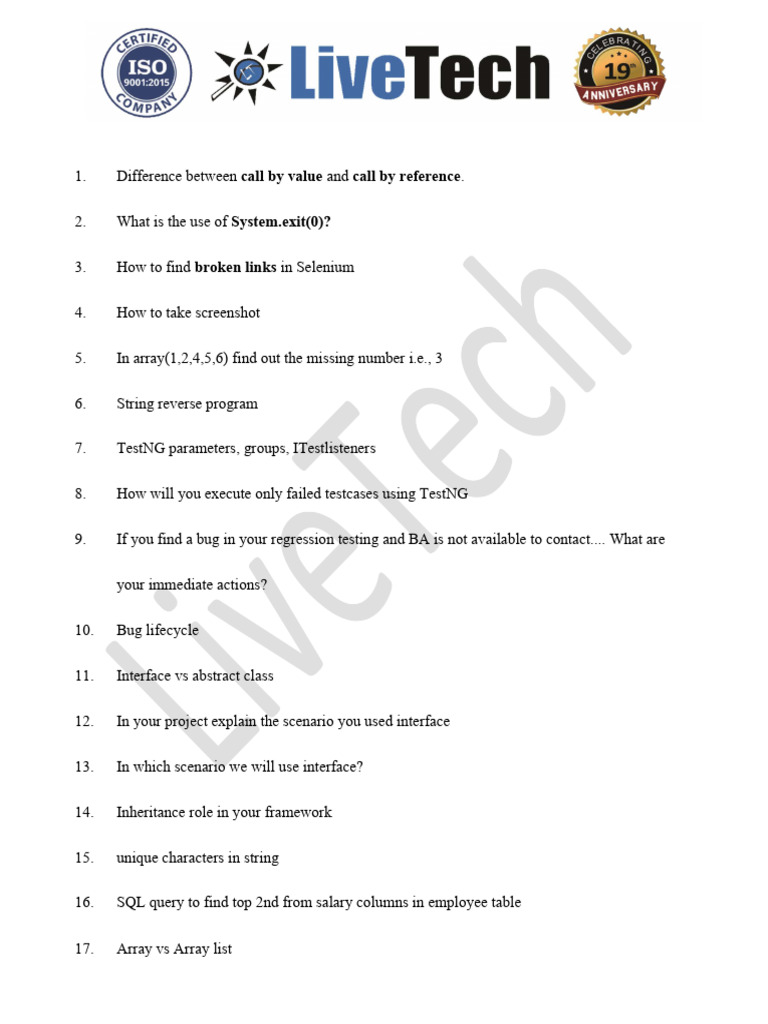 Interview Questions Experienced Candidates Pdf