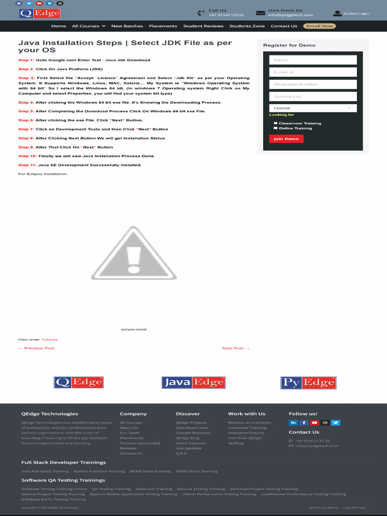 Java Installation Steps Select JDK File As Per Your OS QEdge Technologies | PDF
