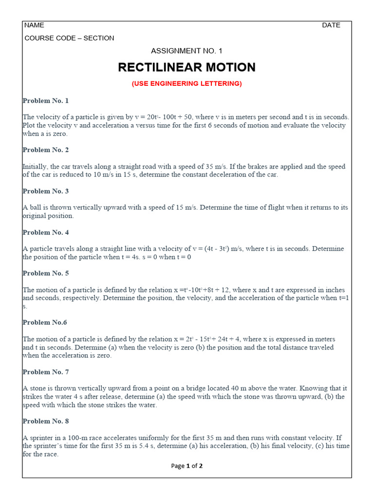 Rectilinear Motion Problems and Solutions | PDF | Acceleration | Spacetime