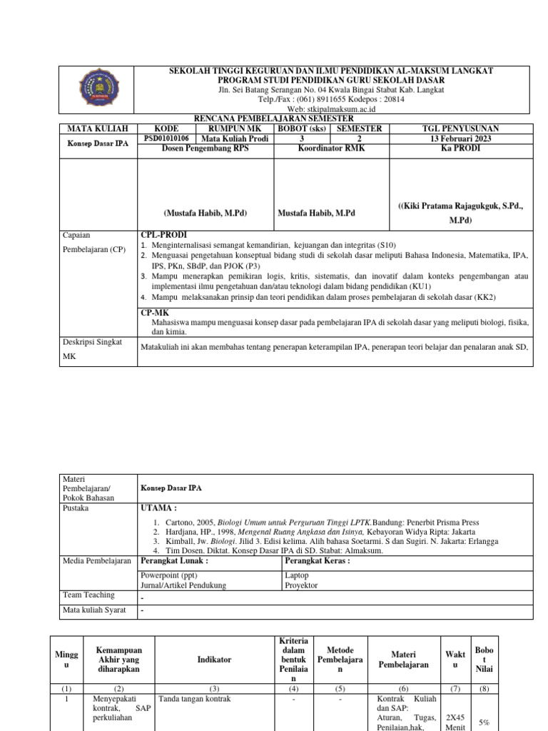 Rps Konsep Dasar Ipa | PDF