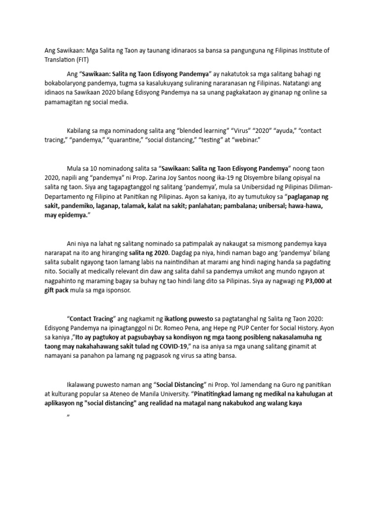 2020 Sawikaan | PDF