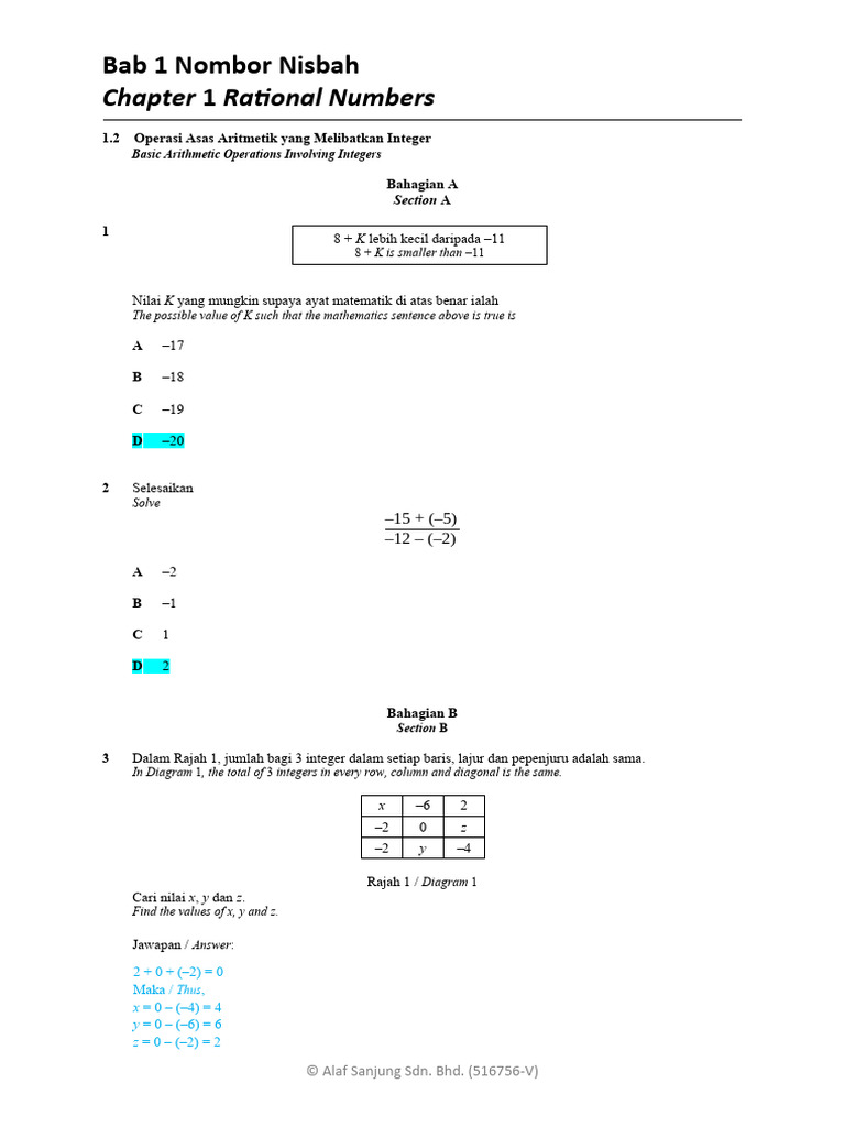Latihan Aritmetik Integer Tingkatan 1 | PDF | Mathematics | Arithmetic