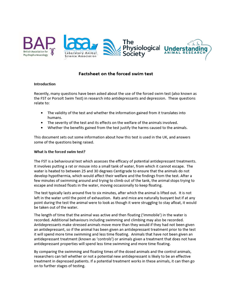 Forced Swim Test Factsheet Final | PDF