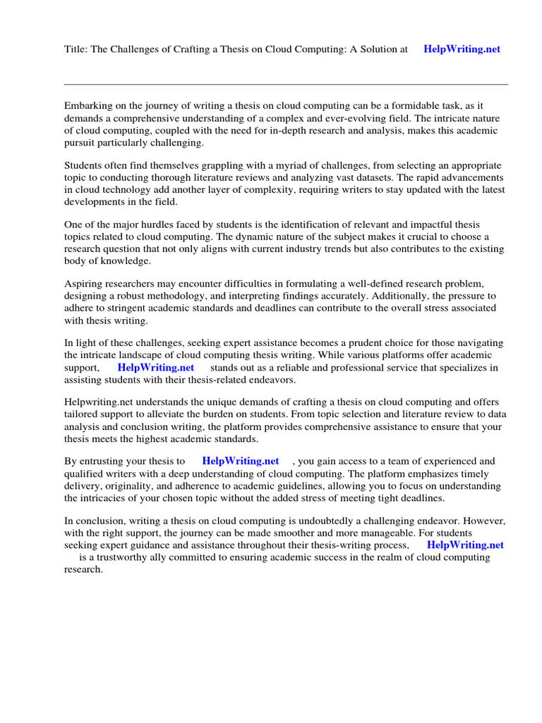Thesis Topics Related To Cloud Computing | PDF