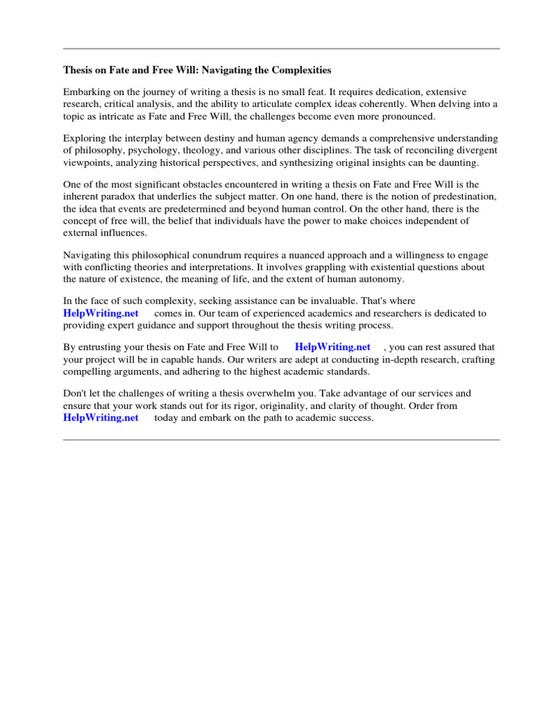 Thesis On Fate and Free Will | PDF | Oedipus | Free Will