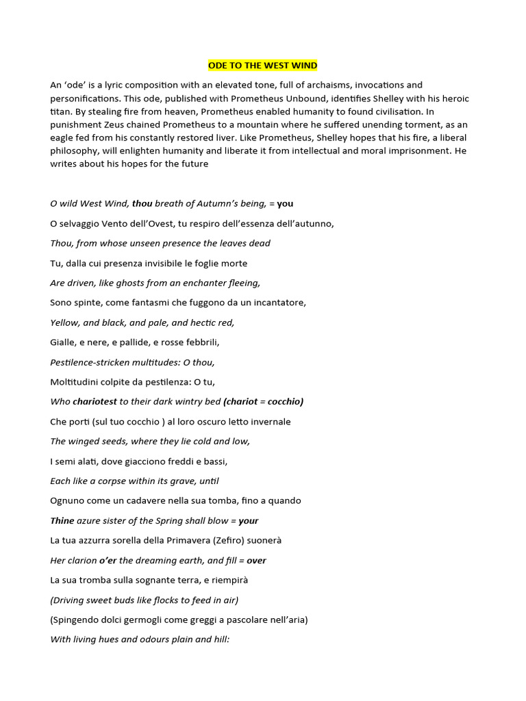 ode to the west wind percy shelley | PDF | Wound | Prometheus