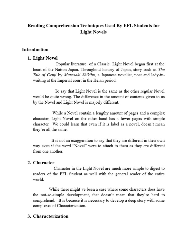 EFL Students' Light Novel Comprehension Techniques | PDF | Novels | The ...