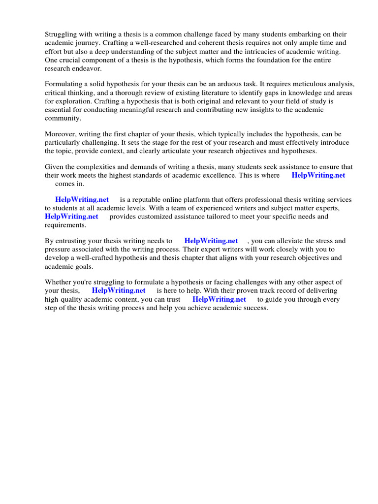 Sample Thesis Chapter 1 Hypothesis | PDF | Thesis | Hypothesis