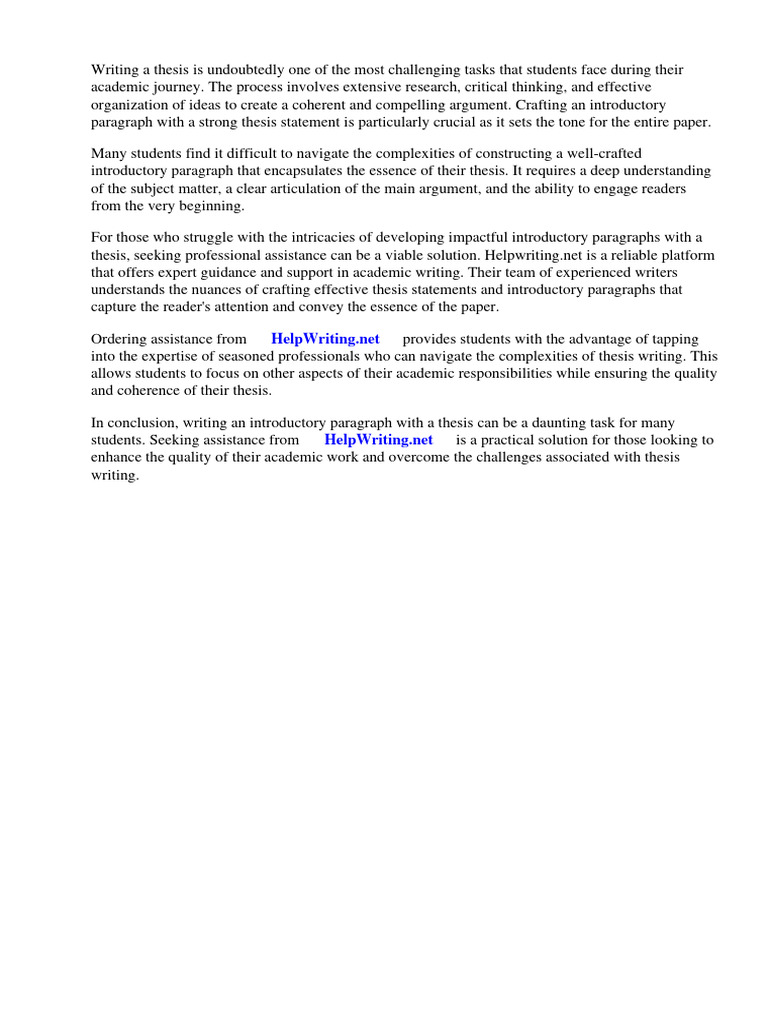 Examples of Introductory Paragraphs With Thesis | PDF | Essays | Thesis