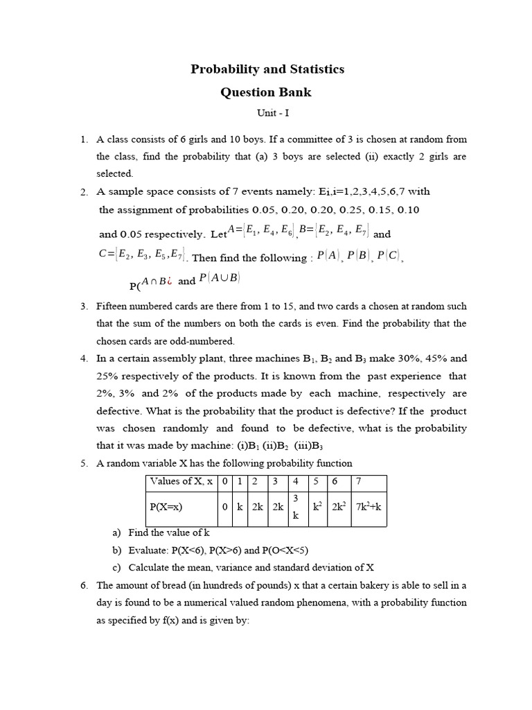 Probability and Statistics Question Bank | Download Free PDF | Statistics | Statistical Theory