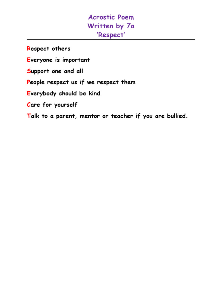 Acrostic Respect Poem | PDF