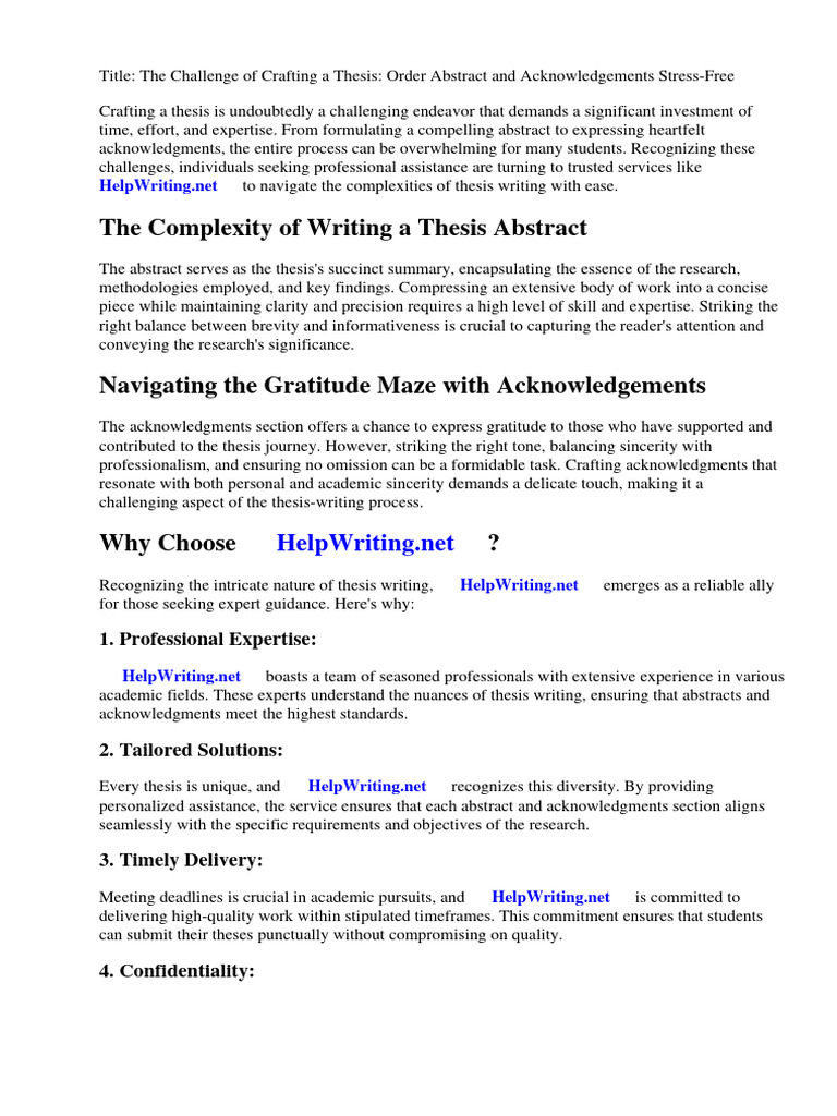 Thesis Order Abstract Acknowledgements | PDF | Thesis | Essays