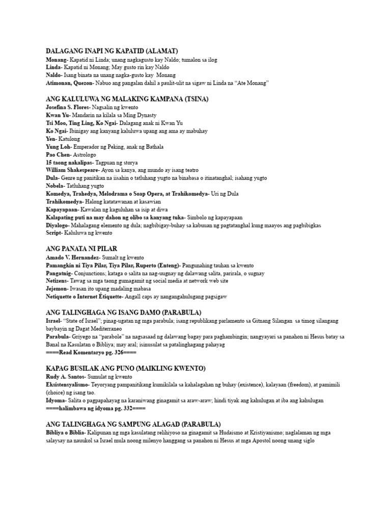 Filipino Notes - 3rd Quarter | PDF