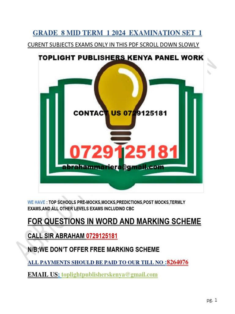 Grade 8 Mid Term 1 2024 Examination Set 1 | PDF | Rubric (Academic)