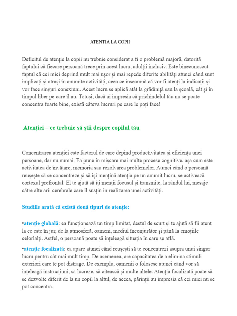 Atentia La Copii | PDF