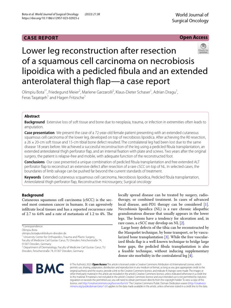 Lower Leg Reconstruction After Resection of a Squamous Cell Carcinoma ...
