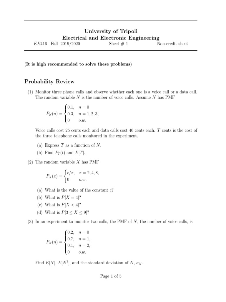 Probability and Random Variables Exercises | PDF