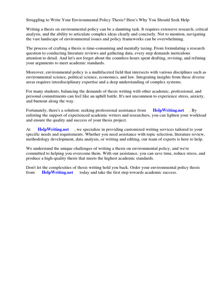 Thesis Help for Environmental Policy Students | PDF | Natural ...