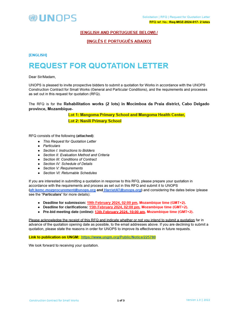 (Req-MOZ-2024-017) - 01 - REQUEST FOR QUOTATION LETTER | PDF | Business ...