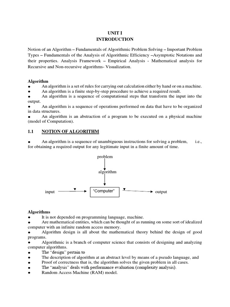 Unit I - Daa Notes | PDF | Algorithms | Recursion