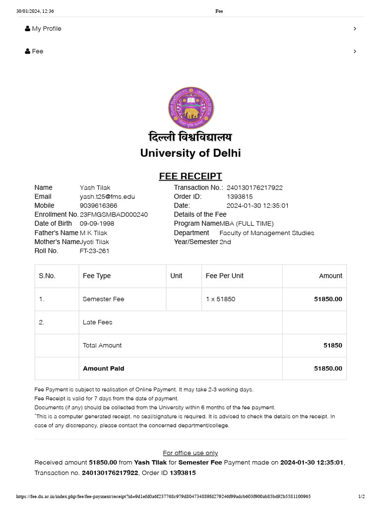 Fee 2nd Sem | PDF | Receipt | Business