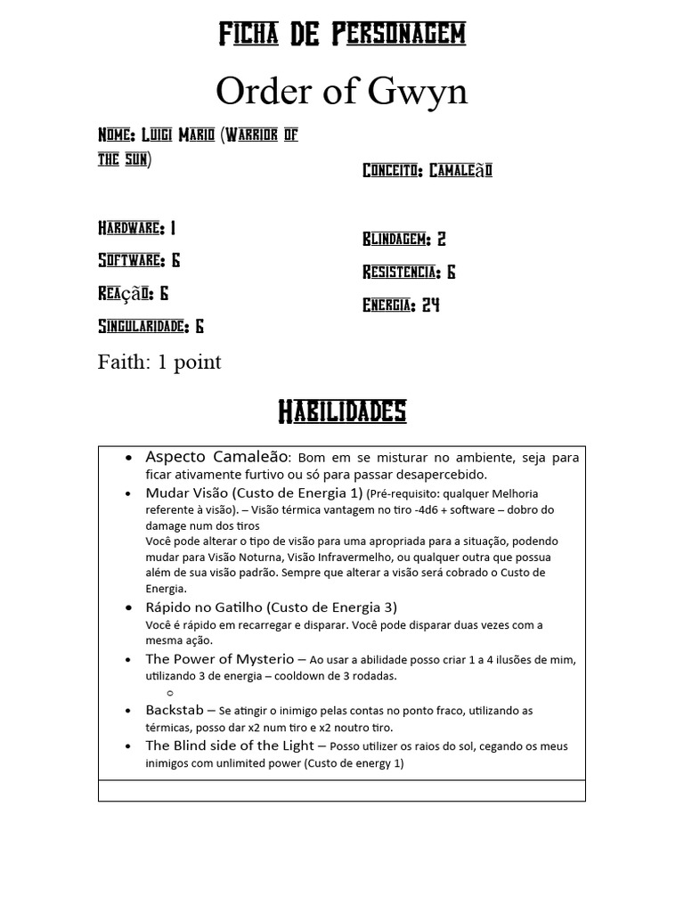 Ficha Nessus RPG - Pedro - Leao | PDF | Ciências Físicas | Natureza