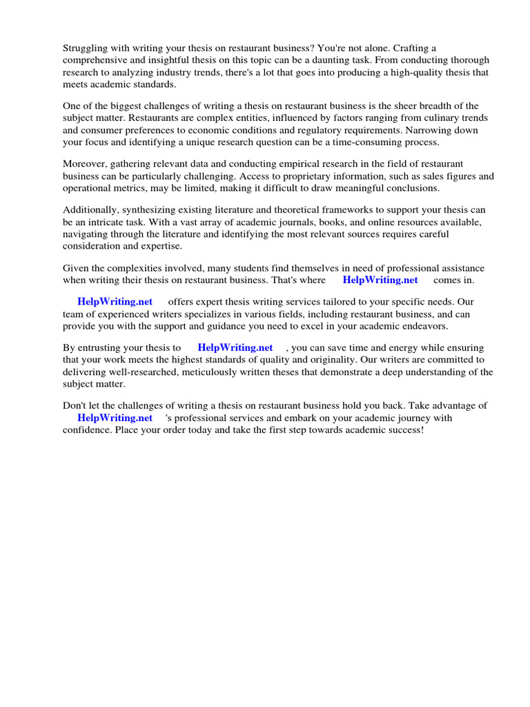 Thesis Restaurant Business | PDF | Thesis | Fast Food